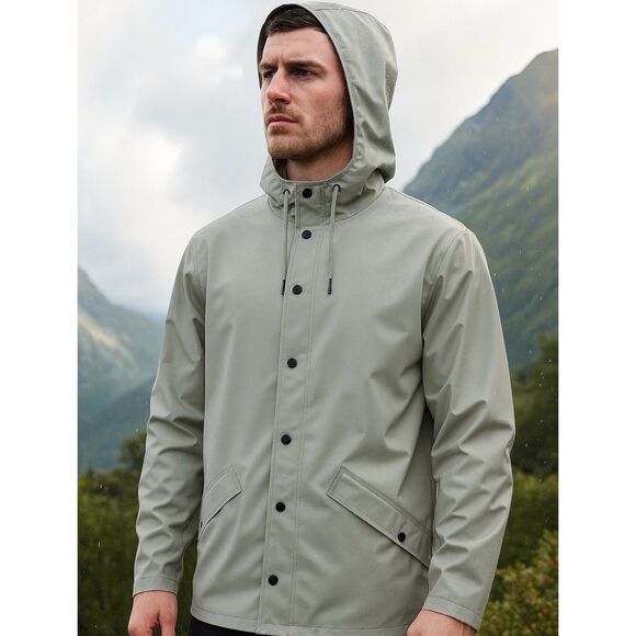 Rains | Jackets & Coats | Rains Jacket Mens Cement Waterproof Hooded ...